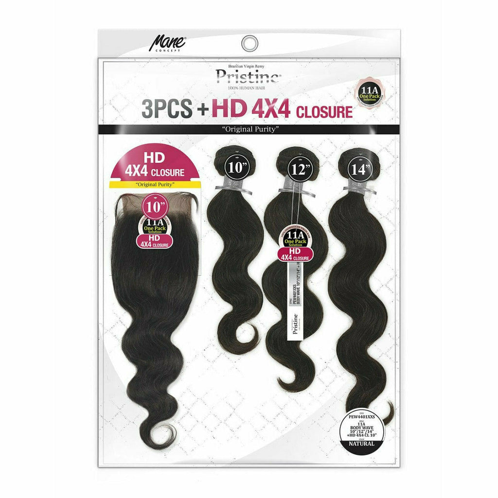 Pristine: 11A 100% Unprocessed Human Hair 3 Bundle + Closure Pack - Bo ...
